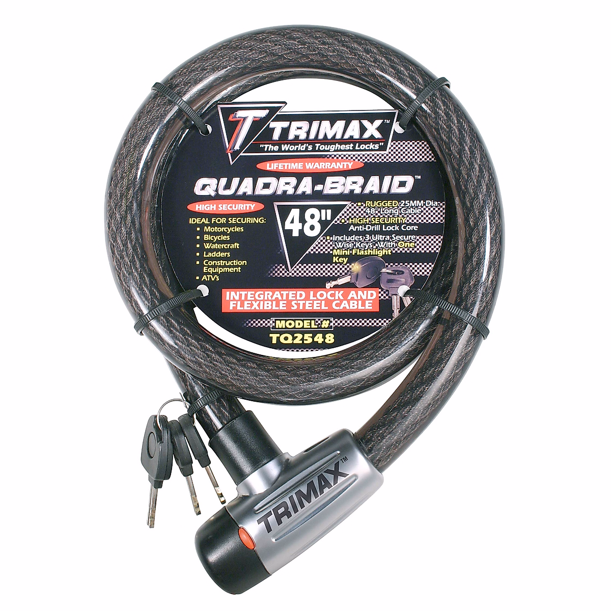 Trimax TQ2548 Trimaflex Long Integrated Keyed Cable Lock, 48-Inch X 25mm , Gray