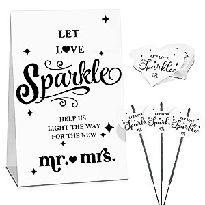 50 Pcs Heart Shape Wedding Wand Tags and 1 Pcs Let Love Sparkle Cards Sparkler Tags Decor for Anniversary Engagement Bridal Shower, Cards Only(Cute Style)