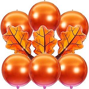 KatchOn, Big Orange Mylar Balloons - 22 Inch, Pack of 6 | Maple Leaf Balloons - Big, 27 Inch | Fall Mylar Balloons for Fall Decorations for Home | Orange Metallic Balloons, Burnt Orange Foil Balloons