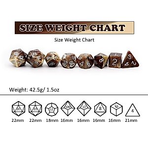 Haxtec Coffee DND Dice Set 8PCS Filled Resin Dice Set D&D Polyhedral Dice for RPG Dungeons and Dragons TTRPG Gift