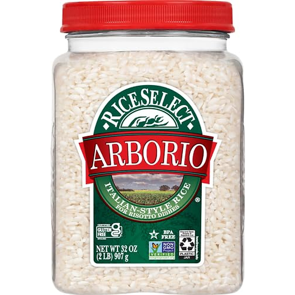 RiceSelect Arborio Rice for Italian Risotto, Premium Gluten-Free Rice, Non-GMO, 32-Ounce Jar, (Pack of 1)