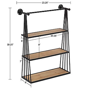 Kate and Laurel Nevin Rustic Three Tier Shelf, 23.25" x 30.25" x 8", Brown and Black, Modern Farmhouse Inspired Wall Storage and Decor