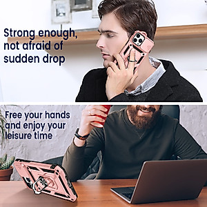 Goton Armor Case for iPhone 13 Pro Max Stand Case with Slide Camera Cover & Kickstand Military Grade Heavy Duty Protective with Magnetic Car Mount Holder for iPhone 13 Pro Max 6.7 Rosegold