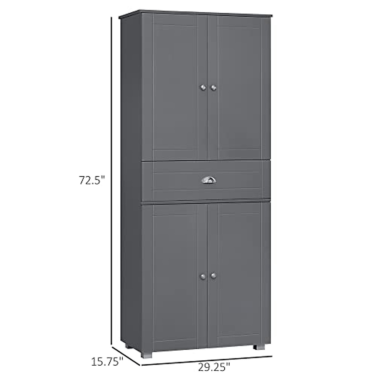 HOMCOM 72" Freestanding Kitchen Pantry Cabinet with 2 Large Double Door Cabinets and 1 Center Drawer, Grey