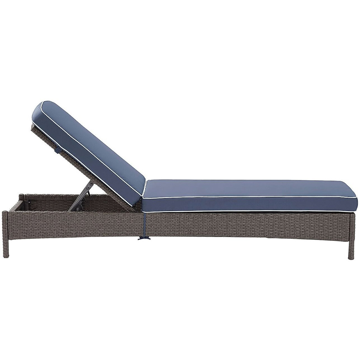 Crosley Furniture Palm Harbor Reclining Wicker Outdoor Chaise Lounge Chair for Patio, Deck, Poolside, Gray with Navy Cushions