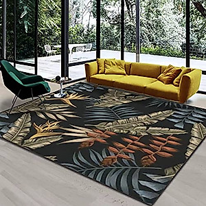 Exotic Jungle Area Rugs, Gold Tropical Flowers Bird Indoor Non-Slip Kids Rugs, Machine Washable Breathable Durable Carpet for Living Room Home Decor 3' by 4'