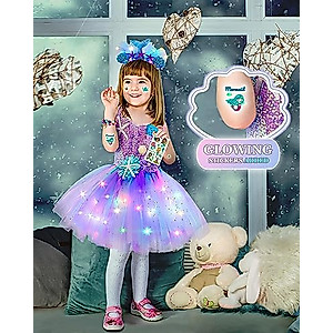 STOPKLAS Girls Dress Up Costume Mermaid Tutu Dress, Colored Led Light Up Mermaid Princess Dress for Halloween Birthday Party