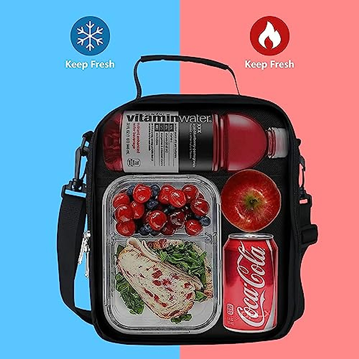 Lunch Box for Men Women Adult, Insulated Leakproof Small Lunch Bag, Reusable Portable Lunchbox for Office Work Picnic, Black