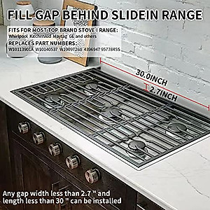 30" Slide In Range Rear Filler Kit W10113901A，Universal Triangular Filler Strip for Stove Gap, Aluminum Cooktop Gap Trim Kit Between Backsplash and Stove Compatible with Whirlpool & Most Brand, Black