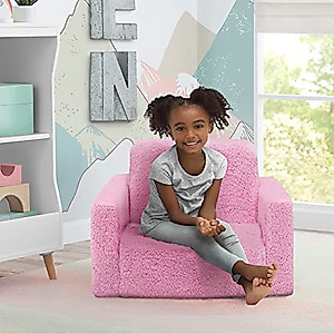 Delta Children Cozee Flip-Out Sherpa 2-in-1 Convertible Chair to Lounger for Kids, Pink