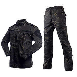 AKARMY Unisex Lightweight Military Camo Tactical Camo Hunting Combat BDU Uniform Army Suit Set MCF Black CP