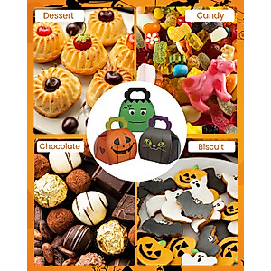 Liobelon 24 Pieces Halloween Candy Boxes With Handles Halloween Treat Boxes Trick or Treat Gift Boxes Pastry Cookies Goodie Bags for Halloween Party Supplies Halloween Kids Birthday Party Gift Box