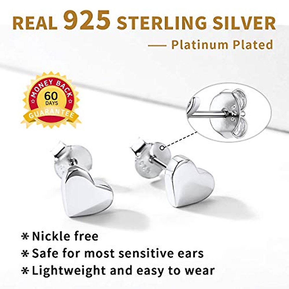 ChicSilver Hypoallergenic 925 Sterling Silver Small Minimalist Heart Earrings Studs Mini Dainty Love Heart Stud Earrings for Women Mothers Day Gifts for Mom