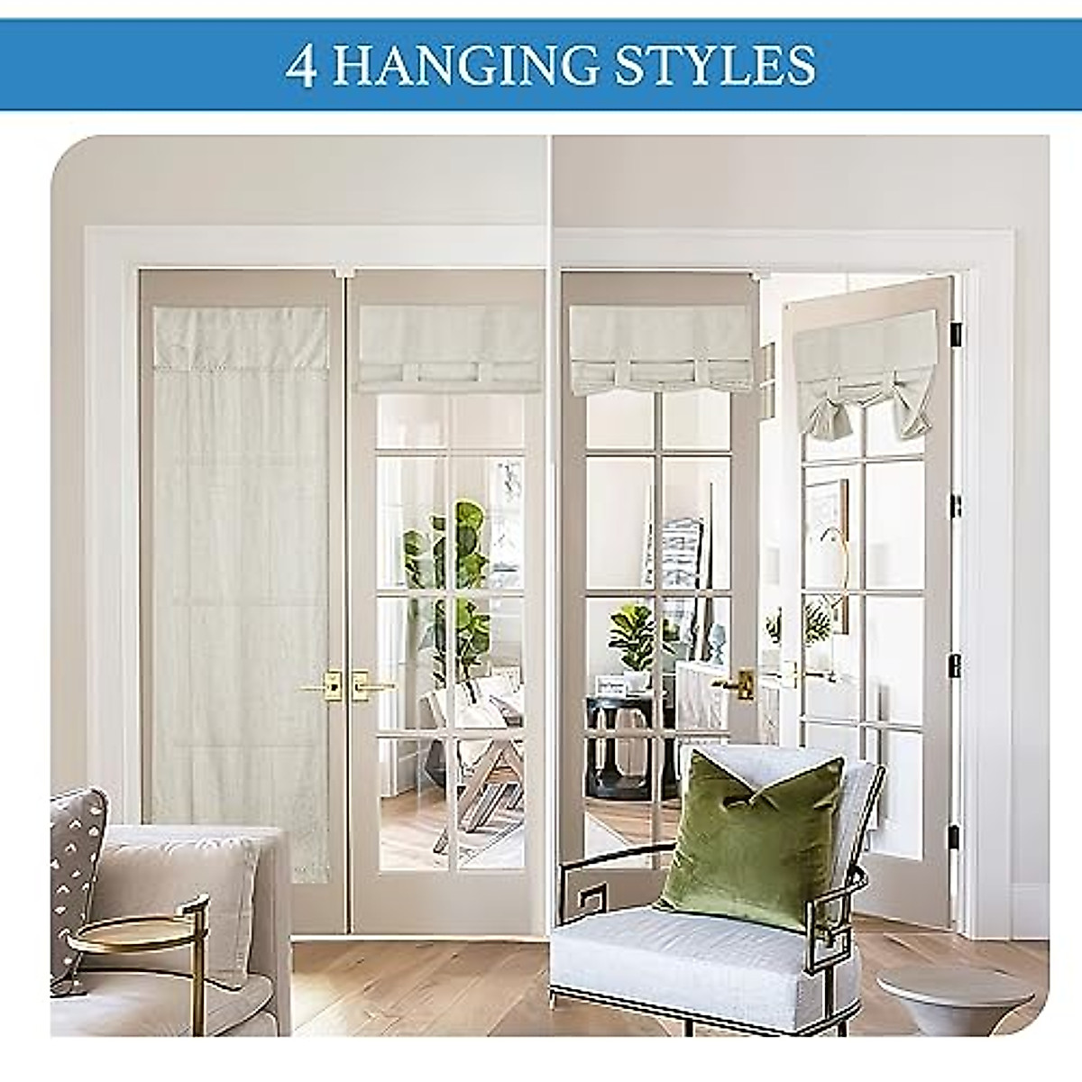 RYB HOME Natural Linen Blended French Door Curtain Privacy Light Filgtering Tricia Window Door Curtain for Patio Sidelight Glass Blind Tie Up Shade for Kitchen, W 26 x L 69 in, 1 Pc