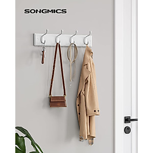 SONGMICS Set of 2 Wall-Mounted Coat Rack, Hook Rack, 8 Dual Metal Hooks, for Coats, Bags, Keys, in The Entryway, Bedroom, Living Room, White ULHR232W01