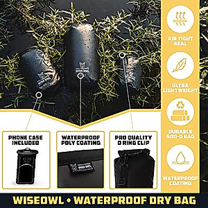 Wise Owl Outfitters Waterproof Dry Bag Backpack - Thick, Durable Water Bag for Kayaking, Camping, Boating, Beach and Outdoor Water Sports - Black, 5L
