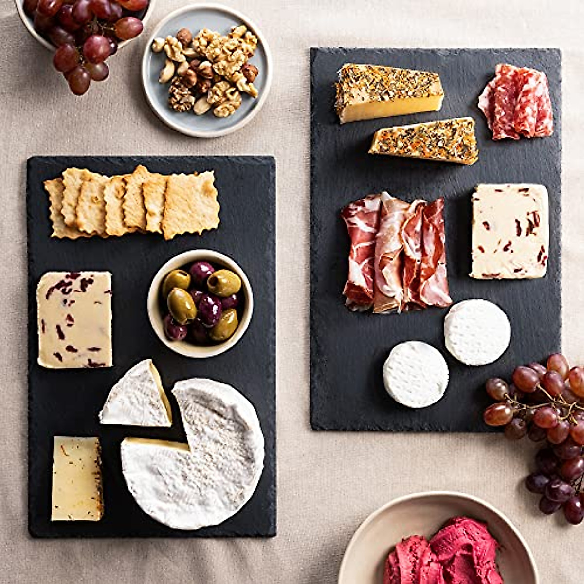 Navaris Natural Slate Serving Plates - Set of 6 Place Mat Serving Trays - Medium Rectangular Stone Table Mat Serving Platter Tiles - 11.8" x 7.8"