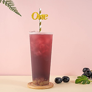 Happy 1st Birthday Straws, Gold Glitter 1 Year Old Paper Straws, 1st Anniversary/Birthday Party Drinking Decorative Straws - 24pcs