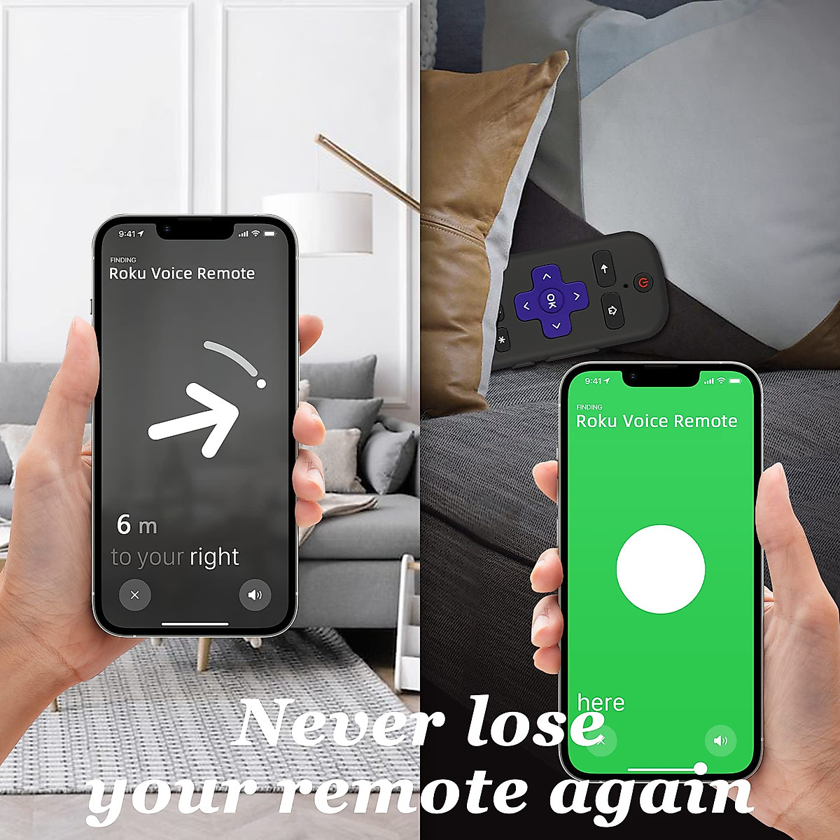 Seltureone 2 in 1 Remote Cover with AirTag Holder for Roku - Silicone Protective Case, Anti Slip Shock Absorption Washable, Black