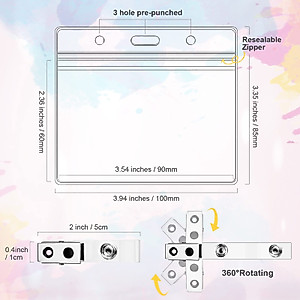 100 Sets Badge Holders and Metal Clips Clear Horizontal Name Tag ID Card Holder with Clip Waterproof ID Badge Holder with Metal Clips