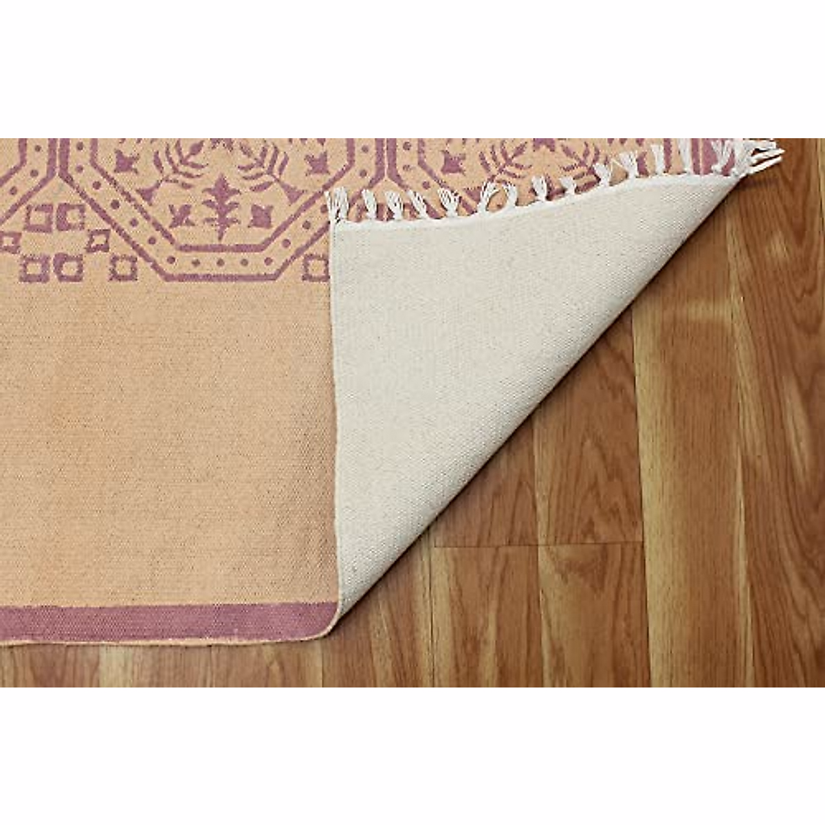 Casavani Indian Handmade Cotton Dhurrie Striped Green & Pink Area Rug Boho Kilim Flat Weave Rug Indoor Hall Room Decor Carpet Throw Rugs for Bedroom Living Room Bathroom Balcony 9x9 Feet Square