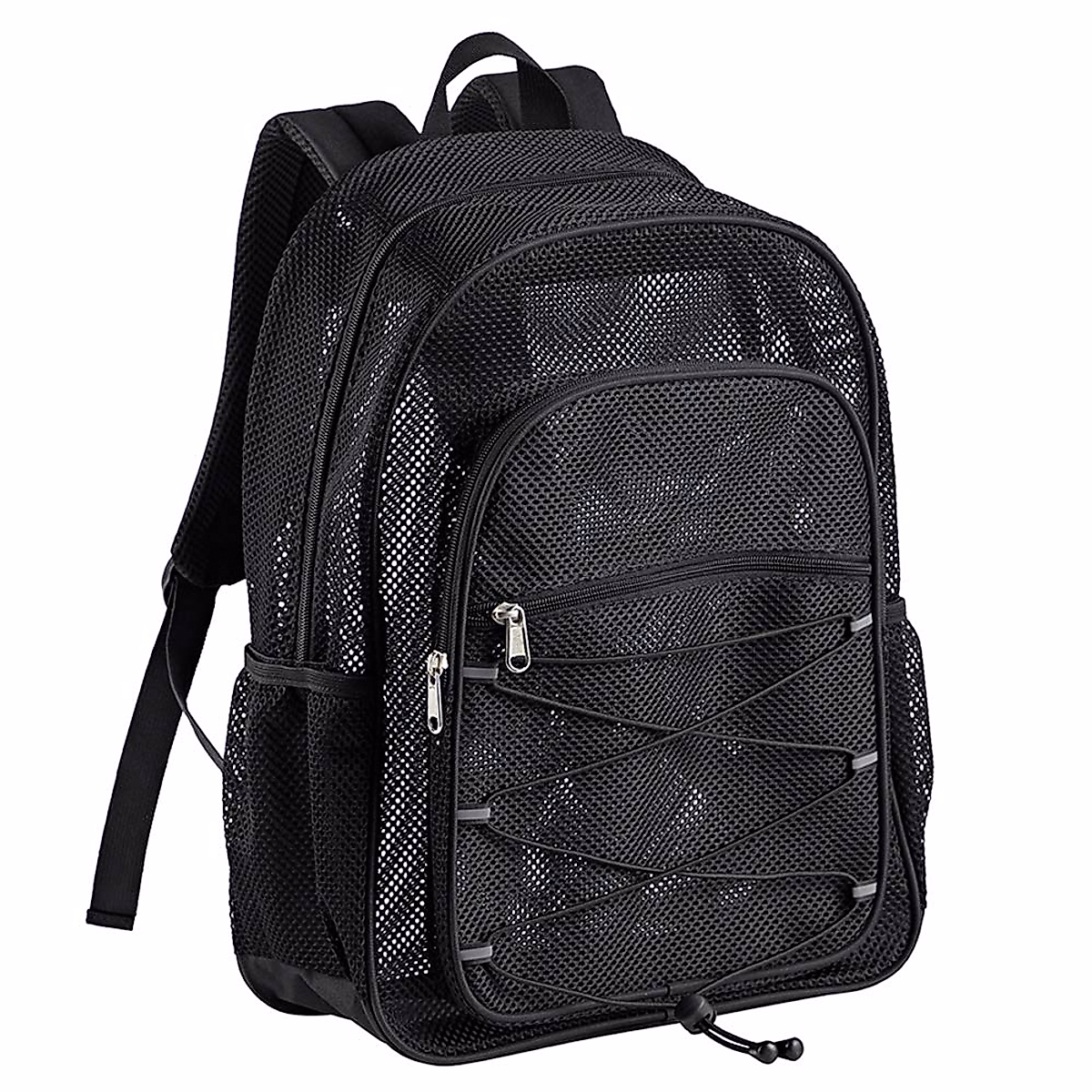 Heavy Duty Mesh Backpack, See Through College Student Backpack, Semi-transparent Mesh Bookbag with Bungee and Comfort Padded Straps for Commuting, Swimming, Beach, Outdoor Sports