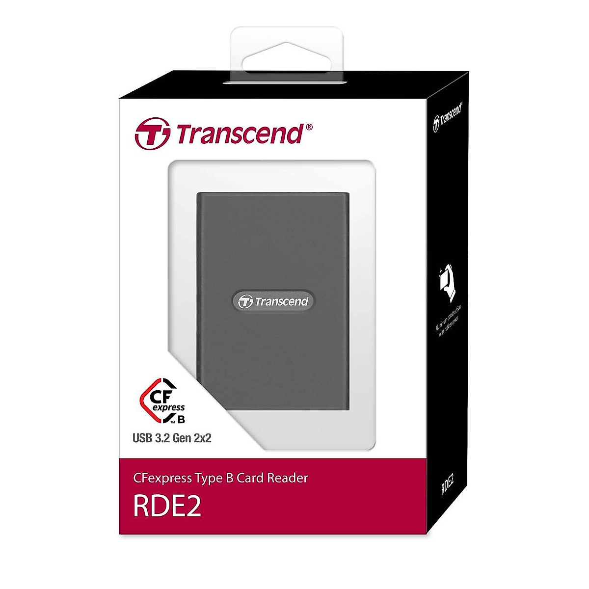 Transcend CFexpress Card Reader, Type B, USB 3.2 Gen 2x2, 20 Gbps, Aluminum housing, Silicone Sleeve, for Photography and Cinematic Experts, Provide Type A and Type C Cables - TS-RDE2