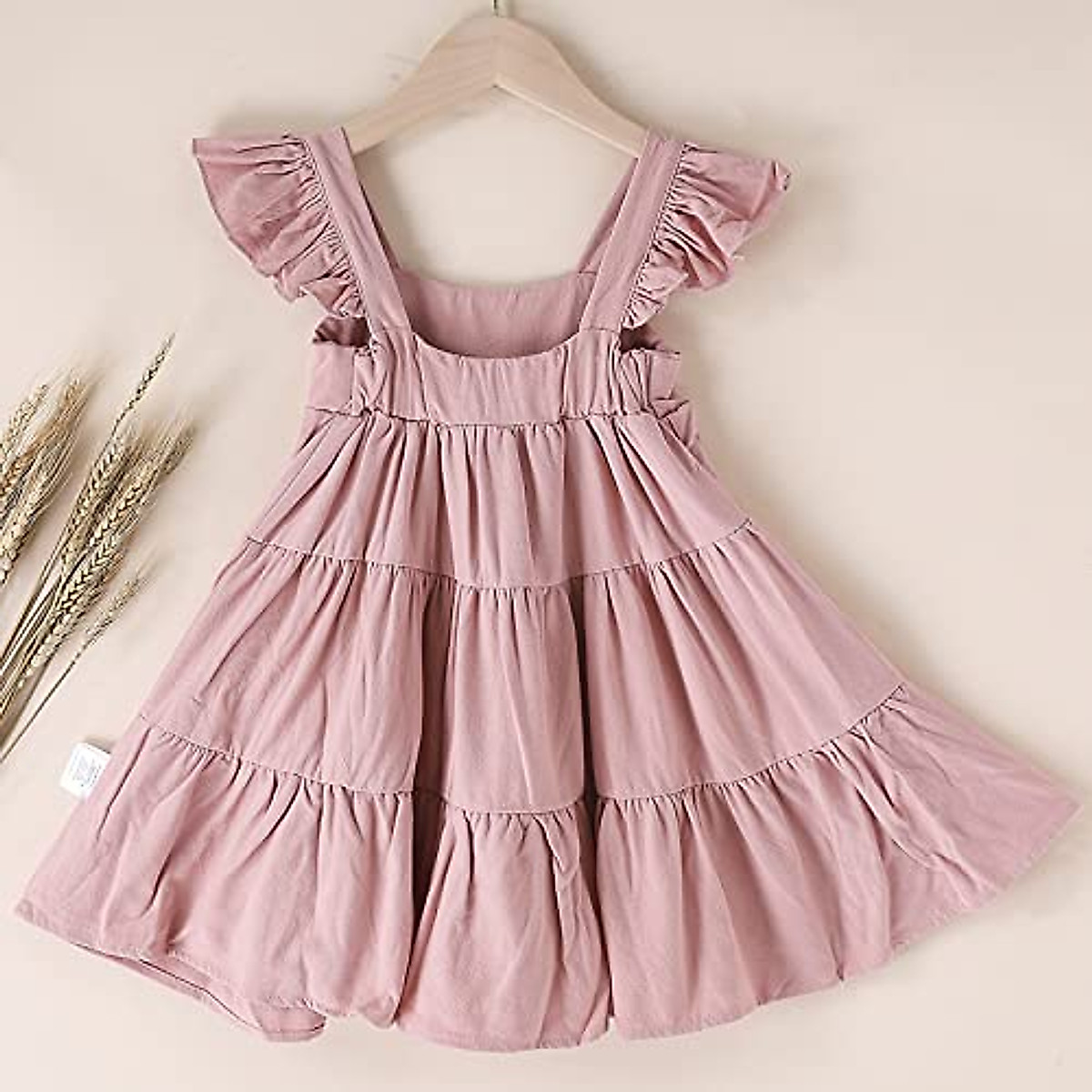 ANATA Newbron Baby Linen Dress Flower Girl Spring Vintage A-Lined Dresses Kids Birthday Party Outfits Toddler Girls Retro Twirl Pleated Boho Beach Sundress Clothes Valentine's Day Blush Pink 3T