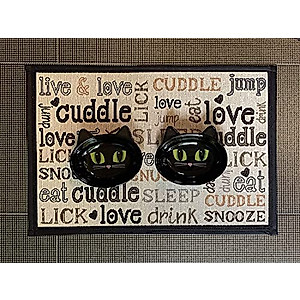 PetRageous 10011 Oval Frisky Kitty Stoneware Cat Bowl 5.5-Inch Wide and 1.5-Inch Tall Saucer with 5.3-Ounce Capacity and Dishwasher Safe is Great for Cats, Black