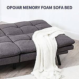 Opoiar Futon Sofa Bed,Small Splitback Linen Fabric Memory Foam Couch,Modern Convertible Love seat for Compact Living Spaces,Studio,Apartment,Dorm,Guest Room,Home Office 71”/Grey Sofa