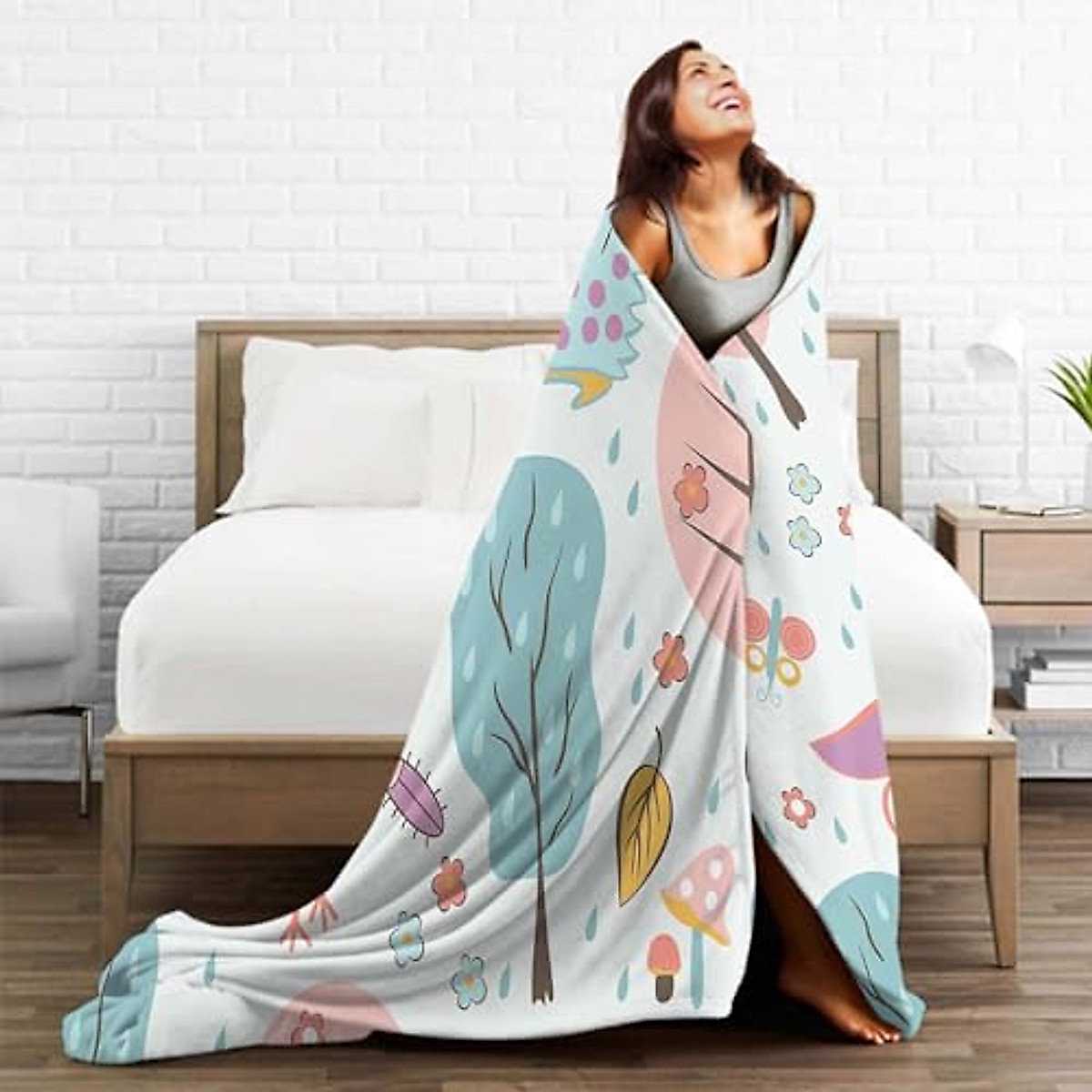 Throw Blanket 30x40 Inch,Bird Abstract Flower Summer Flannel Soft Cozy Fluffy Throw Blankets and Warm Throws for Adults in Couch Sofa Bed 40x30 Inch