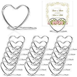 Moxweyeni 20 Pcs Wedding Place Card Holders for Table Heart Wedding Table Number Holders Mini Picture Photo Stands for Wedding Bridal Shower Party (Silver)