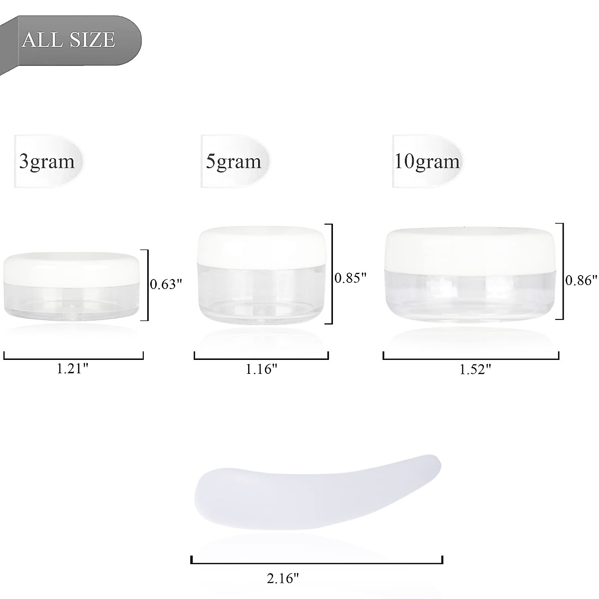 50PCS 5 Gram Sample Containers, 5ml Empty Jars with Lids, Small Cosmetic Containers, Mini Sample Jars with 4PCS Mini Spatulas for Make Up, Oils, Lotion, Powder, Paint, Jewelry, Lip Balms(White Lid)