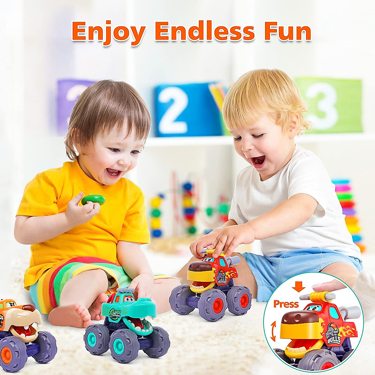 OCATO Toy Cars for 1 Year Old Boy Gifts Monster Trucks Boys Toys for 1 2 3 Year Old Boys Girls Kids Toddler Car Toy Trucks Baby Boy Toys 12-18 Months Pull Back Cars for Toddlers 1-3 Birthday Xmas Gift