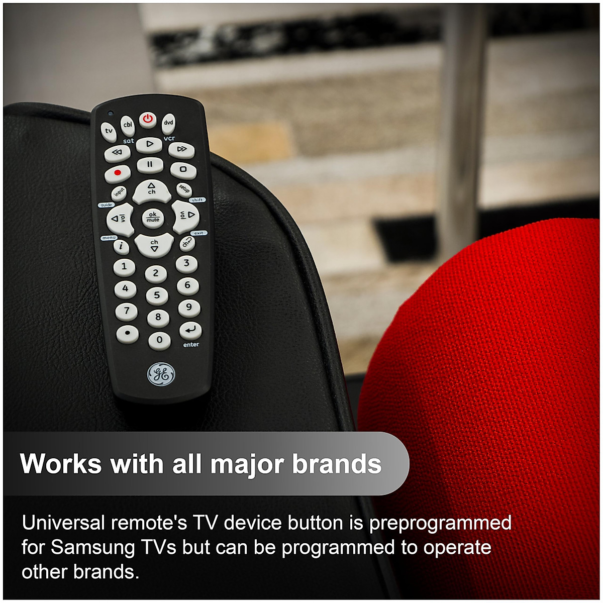 GE Universal Remote Control for Samsung, Vizio, LG, Sony, Sharp, Roku, Apple TV, RCA, Panasonic, Smart TVs, Streaming Players, Blu-ray, DVD, 3-Device, Black, 34456