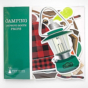 Camping Lumberjack Photo Booth Props | 18 piece set by Paper and Cake | Antlers, Ax, Beard, Plaid Cap, S’mores and more | Great for Birthday Parties and Events