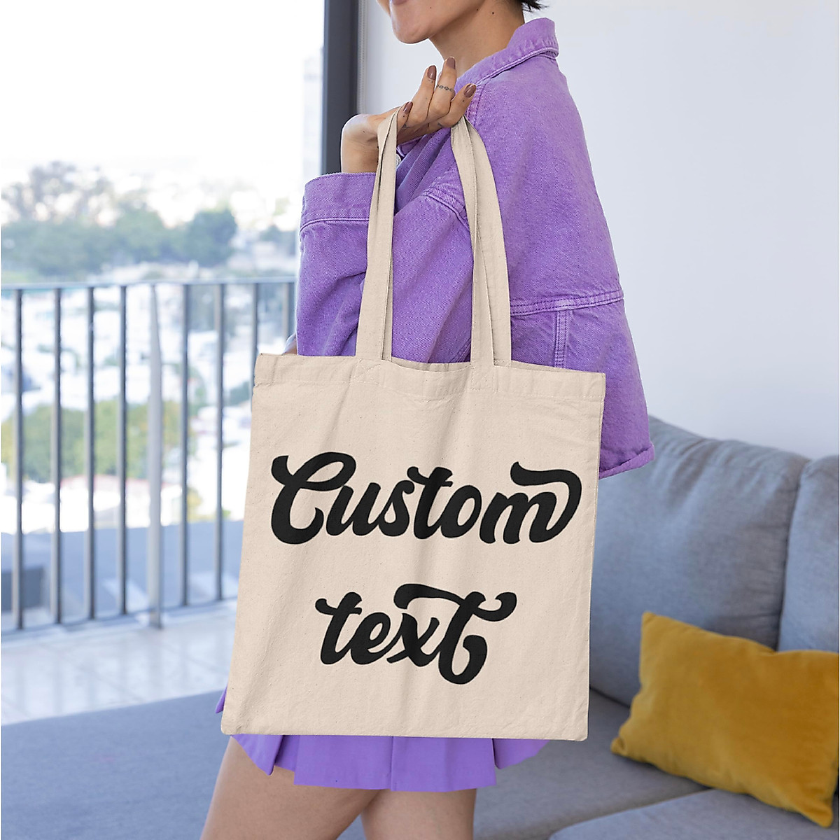 Personalized Your Text Here Tote Bag – Customized Bridesmaid Shoulder Bag – Custom Beach Canvas Shoulder Bag – Customize Grocery Bag