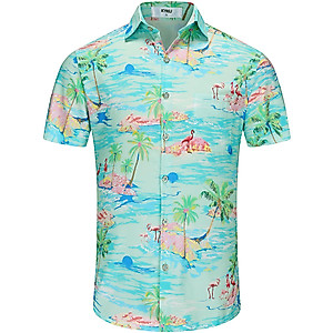KYKU Men's Short Sleeve Tropical Shirts Hawaiian Button Down Shirt, Green, 2XL