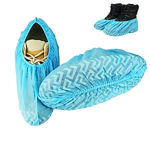 Shoe Covers Disposable Non Slip, Aokmok 100 Pack (50 Pairs) Non Woven Fabric Boot Covers for Indoors, Textured Grip, Durable & Slip Resistant Booties Shoe Covers, One Size Fits Most