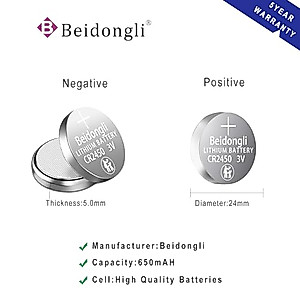 Beidongli CR2450 Battery 3V CR2450 Lithium Batteries (10 Count)