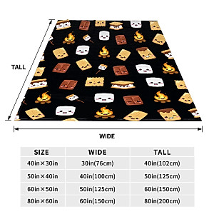 Sofcozlush Cute S'Mores Blanket Marshmallow Cookie Blanket Black Soft Plush Fuzzy Flannel Fleece Throw Blanket for Couch Food Blanket 50"x40" for Kids