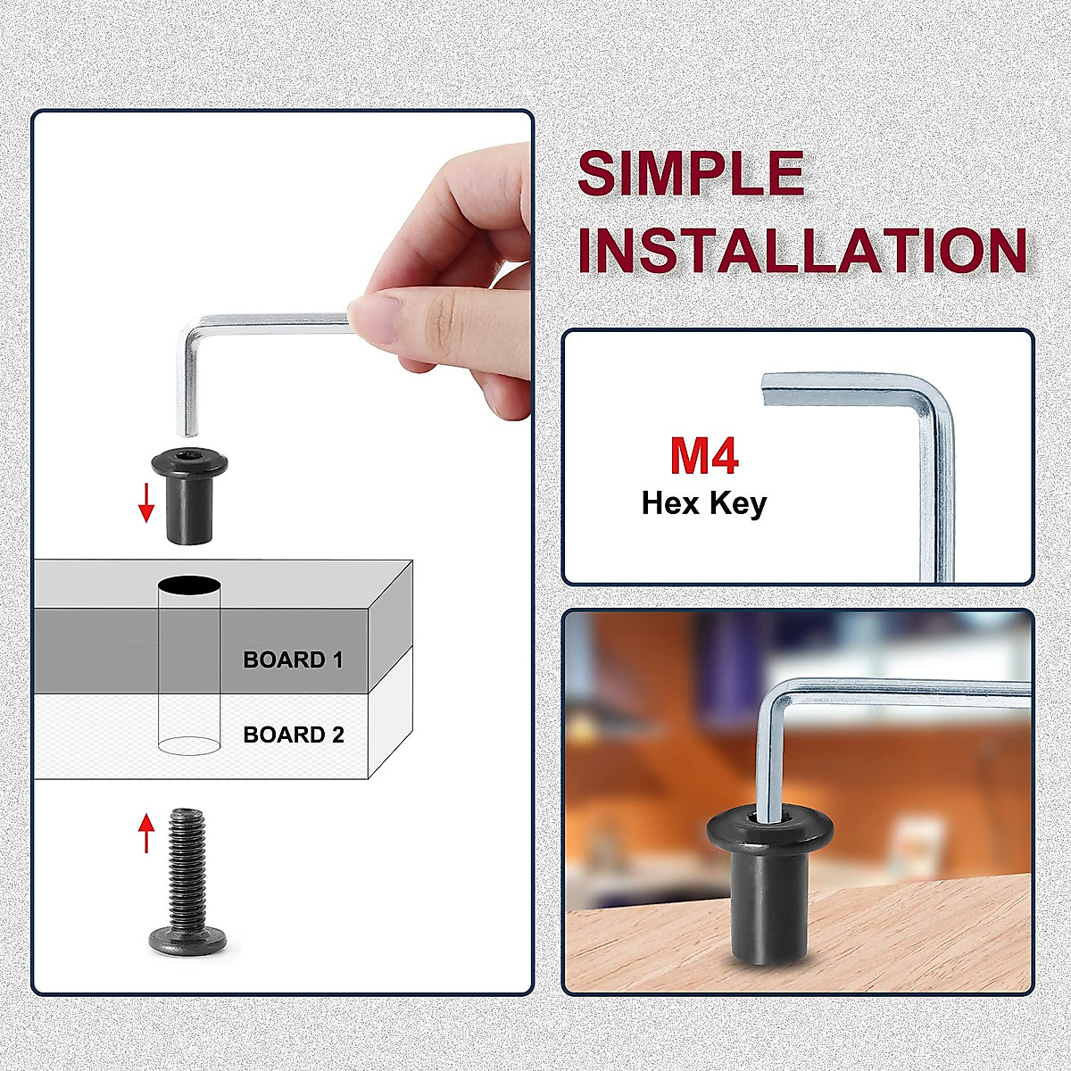 Jersvimc 10 Pair(20 Piece) M6x60mm Hex Drive Socket Cap Bolt with Allen Wrench, Black Furniture Connector Bolts M6 Countersunk Screw Barrel Nuts Binding Screws for Crib Replacement Belt Cabinet
