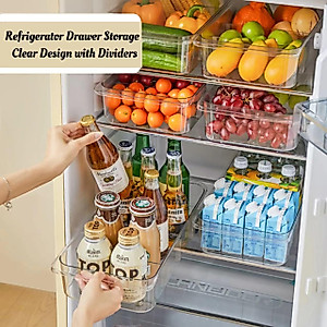 Attelite RollOut Refrigerator Drawer Organizer and Storage Clear Design with Dividers, Fridge Organizer on Wheels, Upgrade Thick Plastic Pantry Storage Bins, Kitchen Organization 2 Set