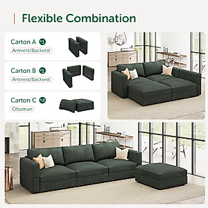 HONBAY Modular Sectional Couch with Storage Corduroy Sectional Sofa with Chaise L Shaped Sectional Couches for Living Room,Green