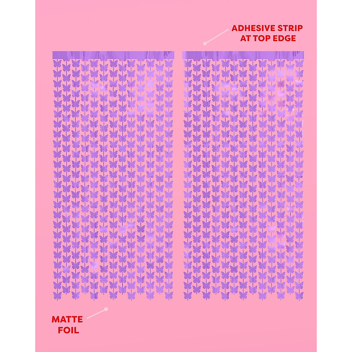 xo, Fetti Purple Butterfly Foil Curtain - Set of 2 | Bachelorette Party, Pastel Garden Birthday Decorations, Bridal Shower, Baby Shower, Fun Photo Booth