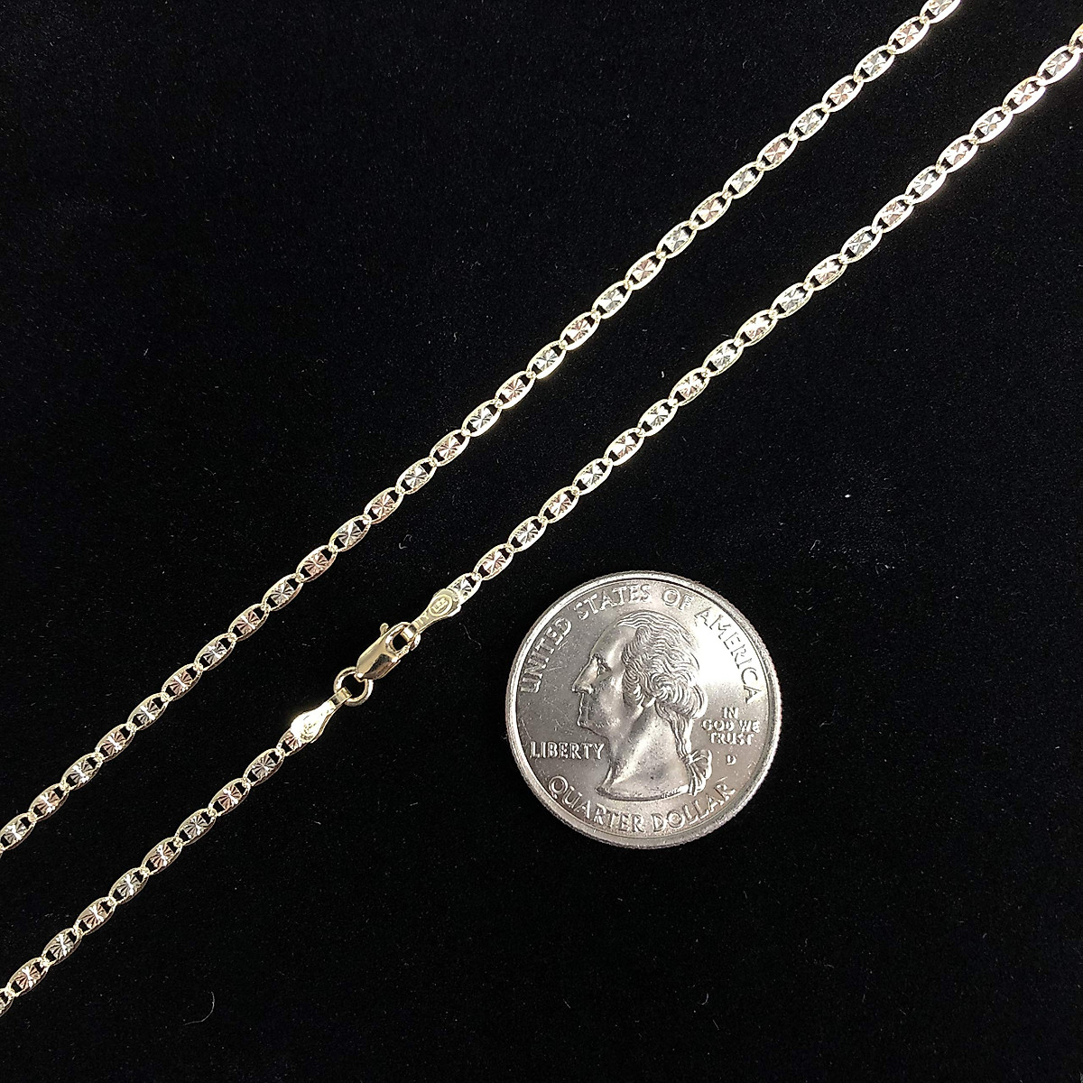 Ioka - 14K Tri Color Solid Gold 2.1mm Valentino Chain Necklace with Lobster Clasp - 24"