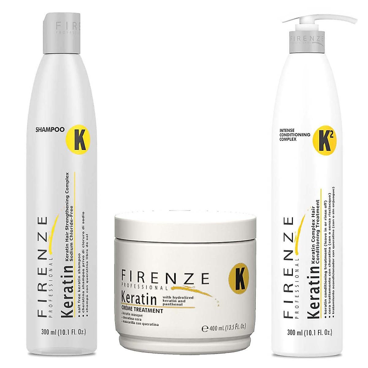 Firenze Professional Keratin Care Bundle - Keratin Shampoo, Intense Conditioner and Keratin Mask Treatment Pack with Free Red Gift Bag