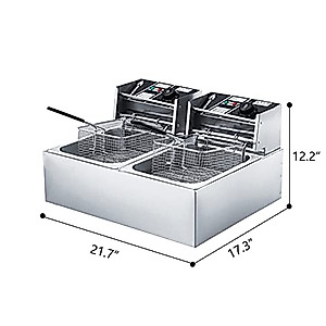 CMFTGDS Electric Deep Fryer with Basket & Lid, 12L Stainless Steel Professional Home Commercial 2 Tank Frying Machine Chicken Turkey Chips Large Capacity French Fryer (Dual tank)