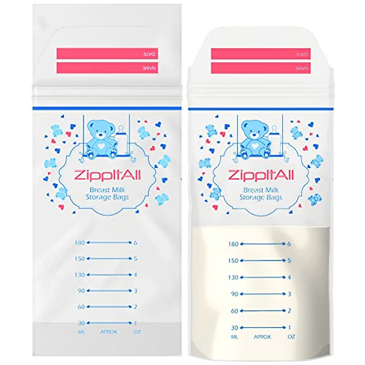 DiRose Breast Milk Storage Bags - Leak-Proof 100 Count Double Zipper 6 oz Capacity Extra Thick and Seal BPA/BPS Free/Disposable Pouches | Self-Standing Bag for Long and Safe Storing