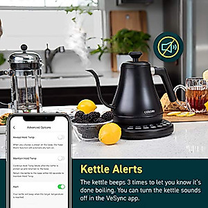 COSORI Electric Gooseneck Kettle Smart Bluetooth with Variable Temperature Control, Pour Over Coffee Kettle & Tea Kettle, 100% Stainless Steel Inner Lid & Bottom, Quick Heating, Matte Black